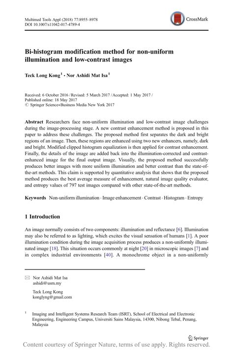 Bi Histogram Modification Method For Non Uniform Illumination And Low