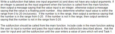 Solved Write A Subfunction That Takes One Input Argument X