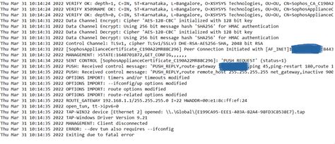 Ssl Vpn Exiting Due To Fatal Error Discussions Sophos Firewall