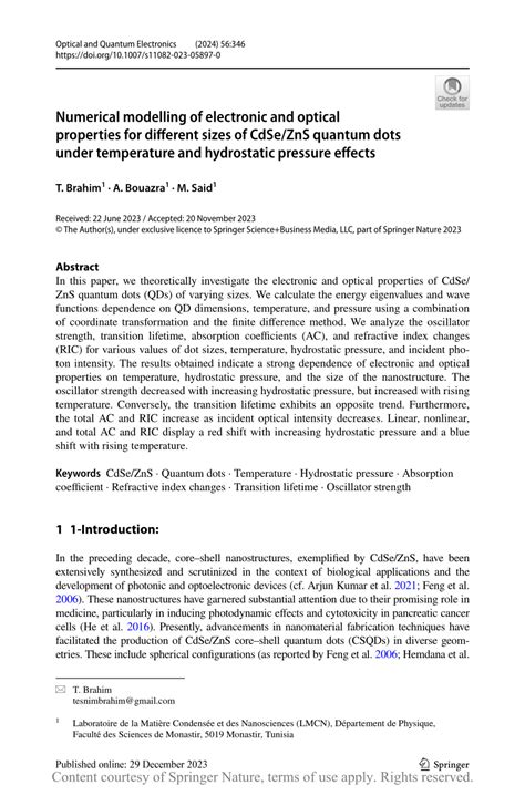 numerical modelling of electronic and optical properties for different