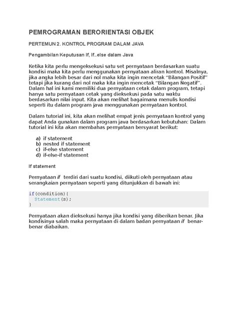 Topik 2 Kontrol Program Pemrograman Berorientasi Objek Pertemun 2 Kontrol Program Dalam Java