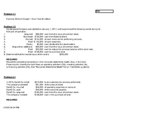 PS Spring HW PS Problem Exercise From Chapter From Text Th Edition Problem Studocu