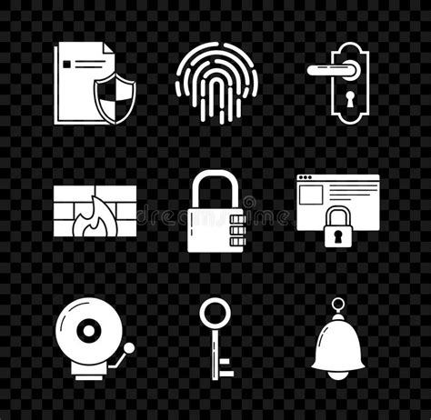 Set Document Protection Concept Fingerprint Door Handle Ringing Alarm Bell Key Firewall