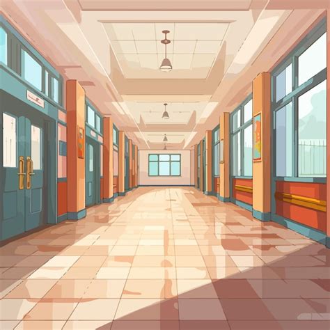 Empty School Hallway Background Illustration Premium Ai Generated Vector