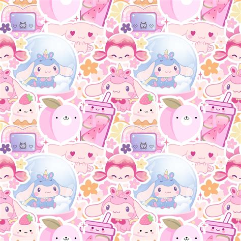 Premium Vector Vector Sticker Wallpaper Seamless Pattern Kawaii