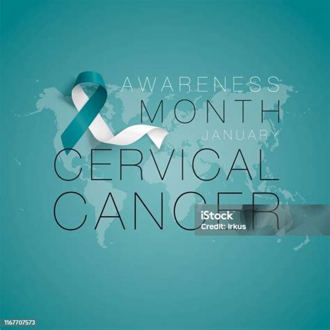 자궁 경부암 인식 서예 포스터 디자인 현실적인 청록과 흰색 리본입니다 1월은 암 인식의 달입니다 벡터 그림 0명에 대한 스톡 벡터 아트 및 기타 이미지 Istock