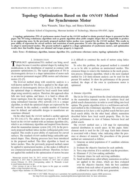 Topology Optimization Based On The On Off Method For Synchronous Motor Pdf Mathematical
