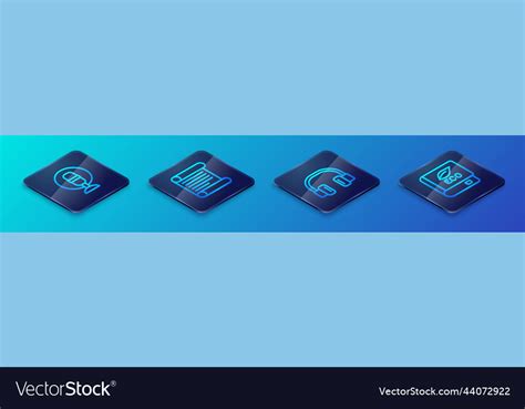 Set Isometric Line Headphones Microphone Book Vector Image