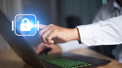 Cyber Security And Data Protection Businessman Holding Padlock Protecting Business And