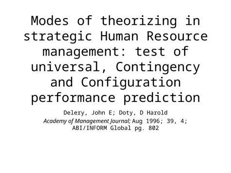 Ppt Modes Of Theorizing In Strategic Human Resource Management Test Of Universal Contingency