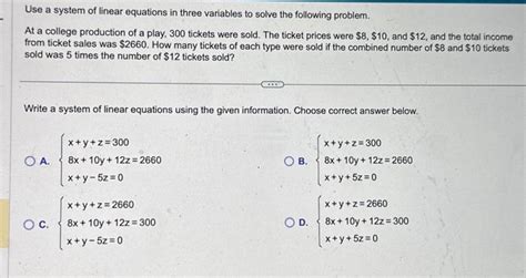 Solved Use A System Of Linear Equations In Three Variables Chegg Com