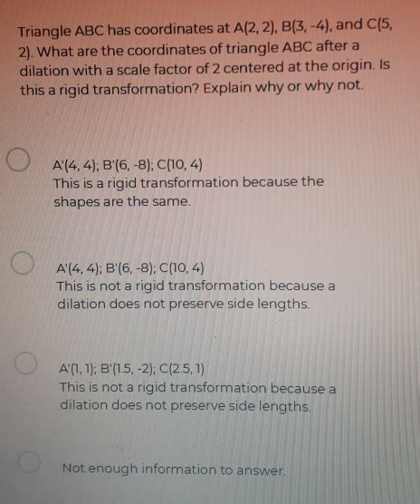 solved triangle abc has coordinates at a 2 2 b 3 4 i and c 5 2 what are the coordinates