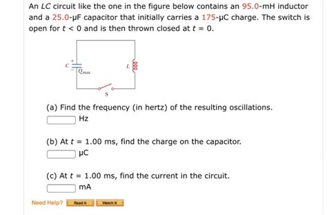 Solved An LC Circuit Like The One In The Figure Below Chegg Com