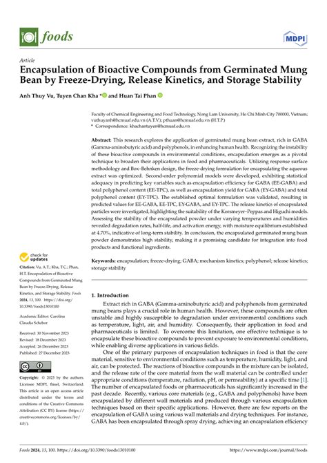 Pdf Encapsulation Of Bioactive Compounds From Germinated Mung Bean By