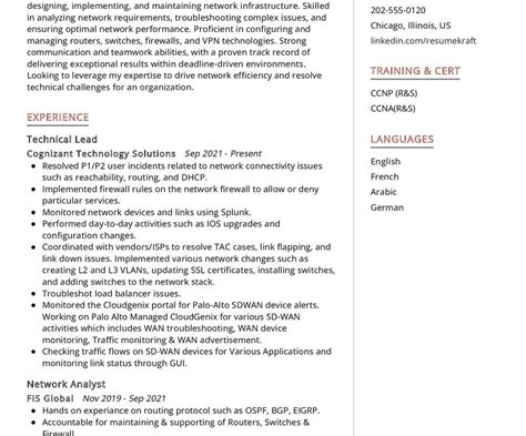 Network Engineer Cv Example In Resumekraft