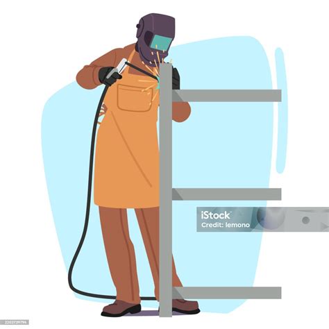 전문 용접공 만화 캐릭터 용접 도구를 사용하여 금속 파이프 건설 수리 장면 강철에 대한 스톡 벡터 아트 및 기타 이미지 강철 건설 산업 건설업자 Istock
