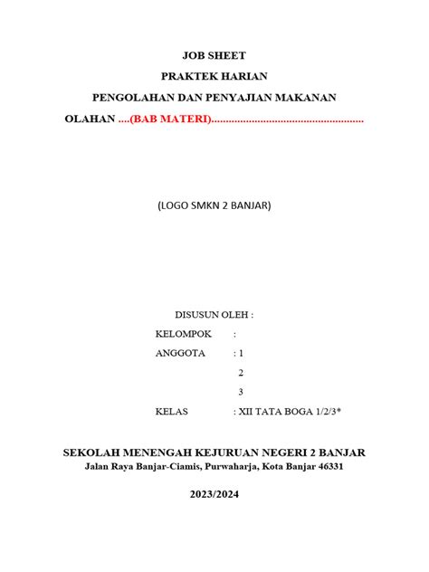 Job Sheet Harian Pdpm Xii Siswa Pdf