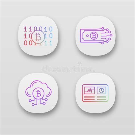 Bitcoin Cryptocurrency App Icons Set Stock Vector Illustration Of