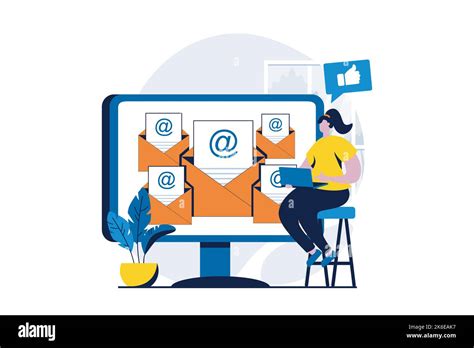 Email Service Concept With People Scene In Flat Cartoon Design Woman Manages Incoming And
