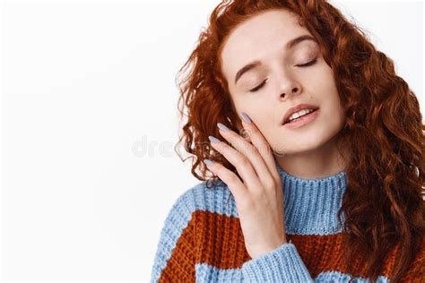 Portrait Of Sensual Redhead Woman With Natural Curly Ginger Hair
