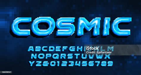 우주 알파벳 글꼴 디지털 3d 문자 와 숫자 픽셀 배경입니다 컴퓨터 글자에 대한 스톡 벡터 아트 및 기타 이미지 컴퓨터 글자 3차원 형태 디지털 생성 이미지 Istock