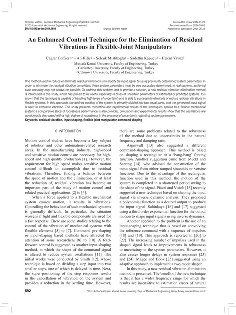 Pdf An Enhanced Control Technique For The Elimination Of Residual Vibrations In Flexible Joint