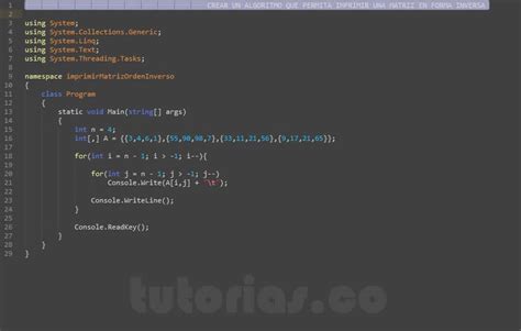 tutorias co arrays visualstudio cimprimir matriz orden inverso Programación en c