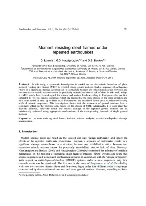 Pdf Moment Resisting Steel Frames Under Repeated Earthquakes