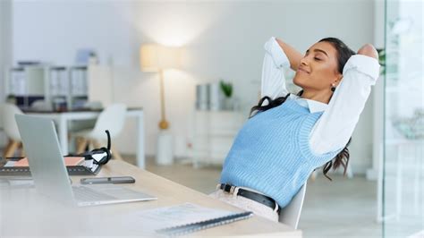 Premium Photo Business Woman Relaxing After Finally Finishing A Deadline And Working On A