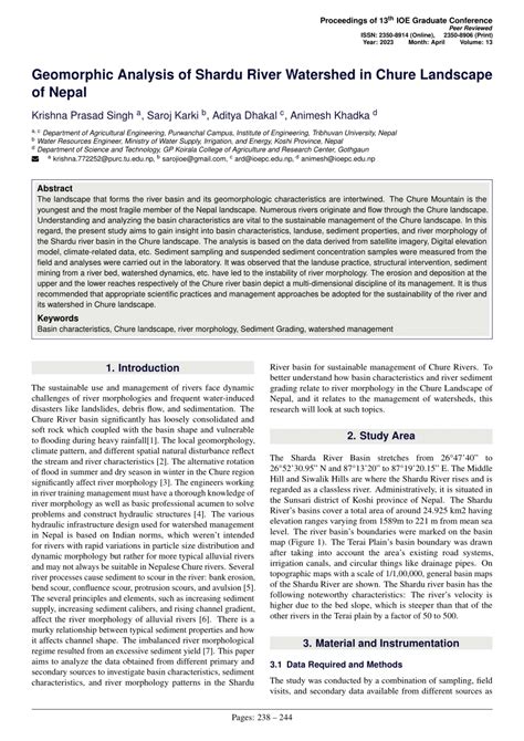 pdf geomorphic analysis of shardu river watershed in chure landscape