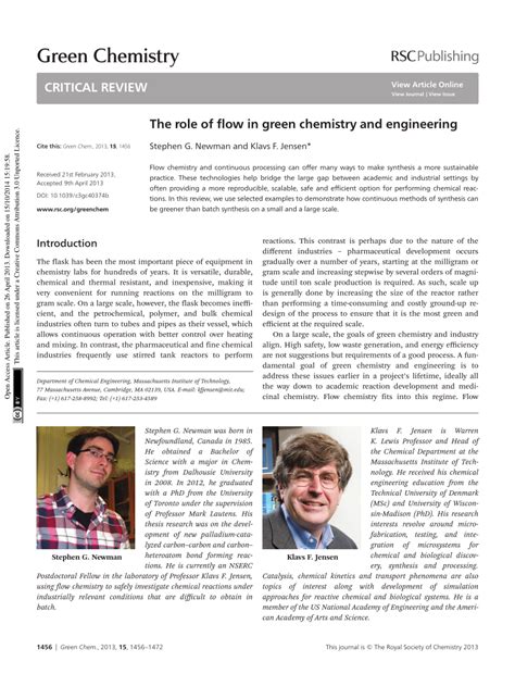 Pdf Cheminform Abstract The Role Of Flow In Green Chemistry And