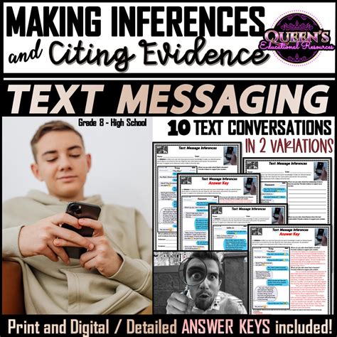 Inference Text Message Analysis And Citing Evidence Activity Worksheets