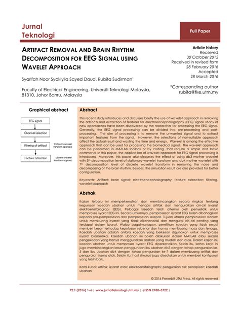Pdf Artifact Removal And Brain Rhythm Decomposition For Eeg Signal Using Wavelet Approach