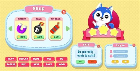 캐주얼 게임 Ui 메뉴 팝업 프리미엄 벡터