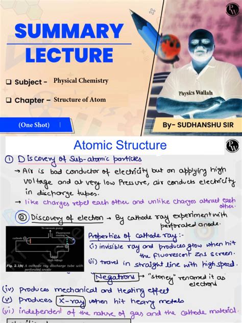 Structure Of Atom Summary Class Notes Arjuna Neet 2025 Pdf