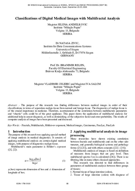 Pdf Classifications Of Digital Medical Images With Multifractal Analysis