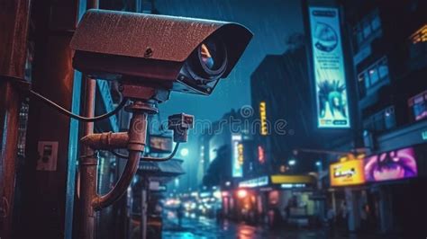 Security Camera In The City Close Up Generative Ai Stock Illustration