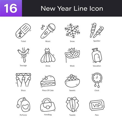 새해 개요 손 그리기 아이콘 세트 02 프리미엄 벡터