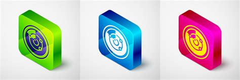 회색 배경에서 격리된 검색 아이콘에서 모니터에 대상이 있는 등극 레이더 검색 시스템 해군 수중 음파 탐지기 정사각형 버튼입니다 벡터 3차원 형태에 대한 스톡 벡터 아트 및