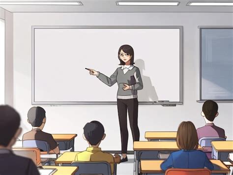 A Cartoon Of A Teacher Giving A Presentation In A Classroom With Other