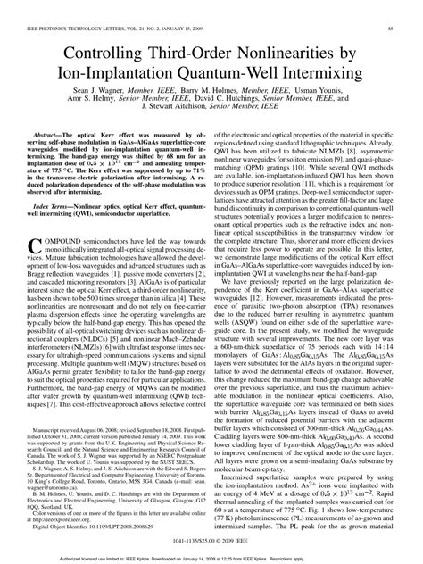 Pdf Controlling Third Order Nonlinearities By Ion Implantation Quantum Well Intermixing
