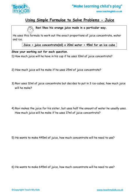 Using Simple Formulae To Solve Problems Juice Tmk Education