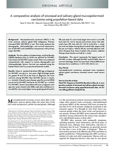 Pdf A Comparative Analysis Of Sinonasal And Salivary Gland