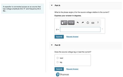 Solved Part A A Capacitor Is Connected Across An Ac Source
