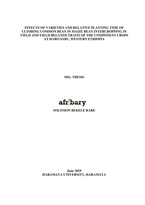 Effects Of Varieties And Relative Planting Time Of Climbing Common Bean In Maize Bean