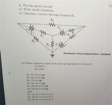 solved [1 2 for the given circuit a write mesh equations