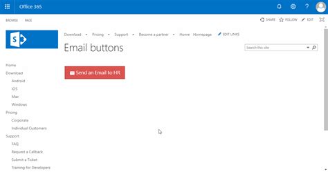 how to create a send me an email button shortpoint support