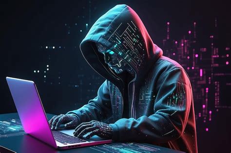 Premium Photo Hacker In A Hood Using A Laptop Coding And Data On A