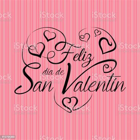 레터링 펠리 스 디 아 데 산 발렌틴스페인어 해피 발렌타인분홍색 바탕에 검정 잉크 밸런타인데이에 대한 스톡 벡터 아트 및 기타
