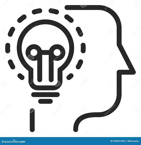 Lightbulb In Head Line Icon Idea Thinking Symbol Stock Vector